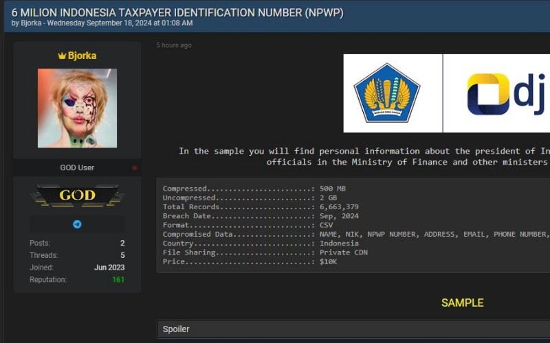 Data NPWP 6 Juta Warga Indonesia Bocor, Ada Nama Jokowi dan Gibran